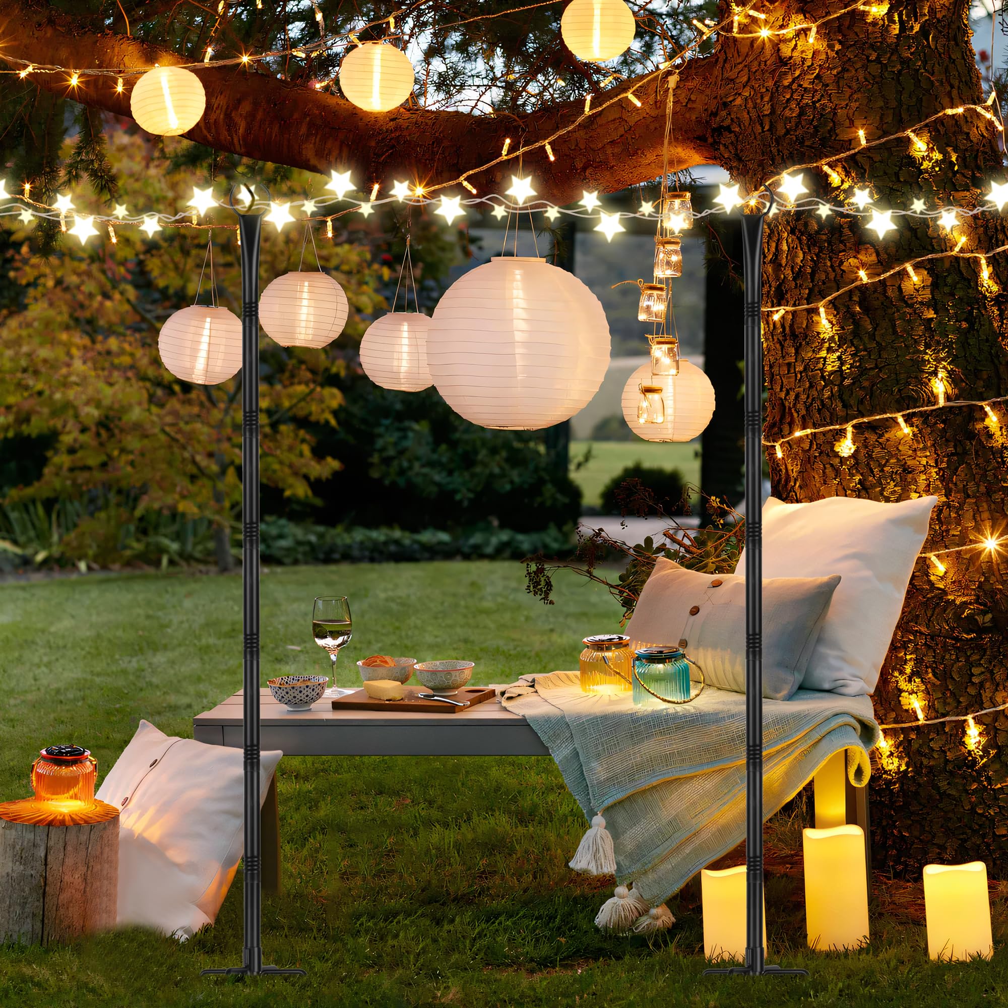 Suchtale String Light Poles with Hooks, 4 Pack 8.5FT Metal Light Pole ...