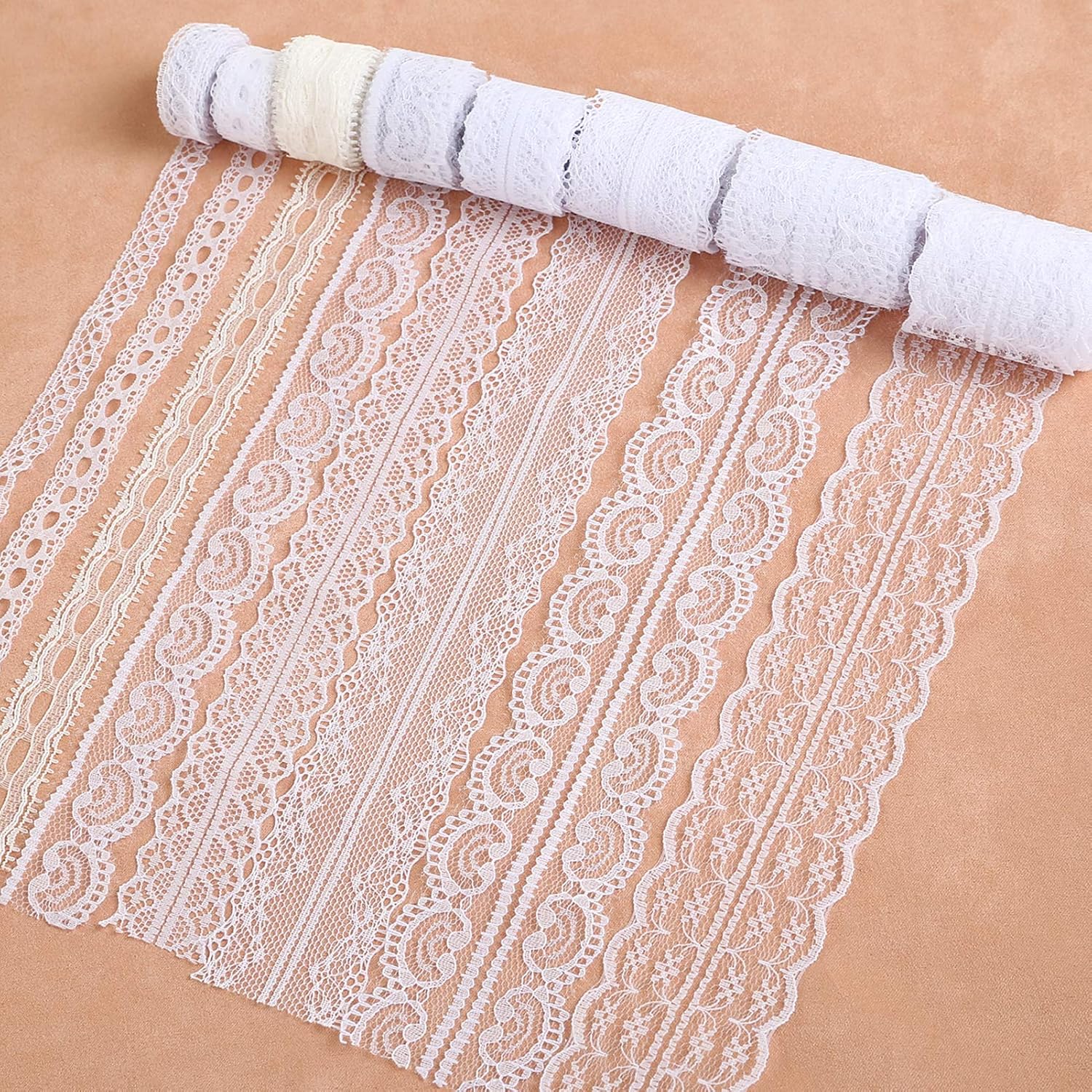 LIHAO Pack of 8 White Lace Ribbons 3M Each Roll Vintage Floral Lace ...