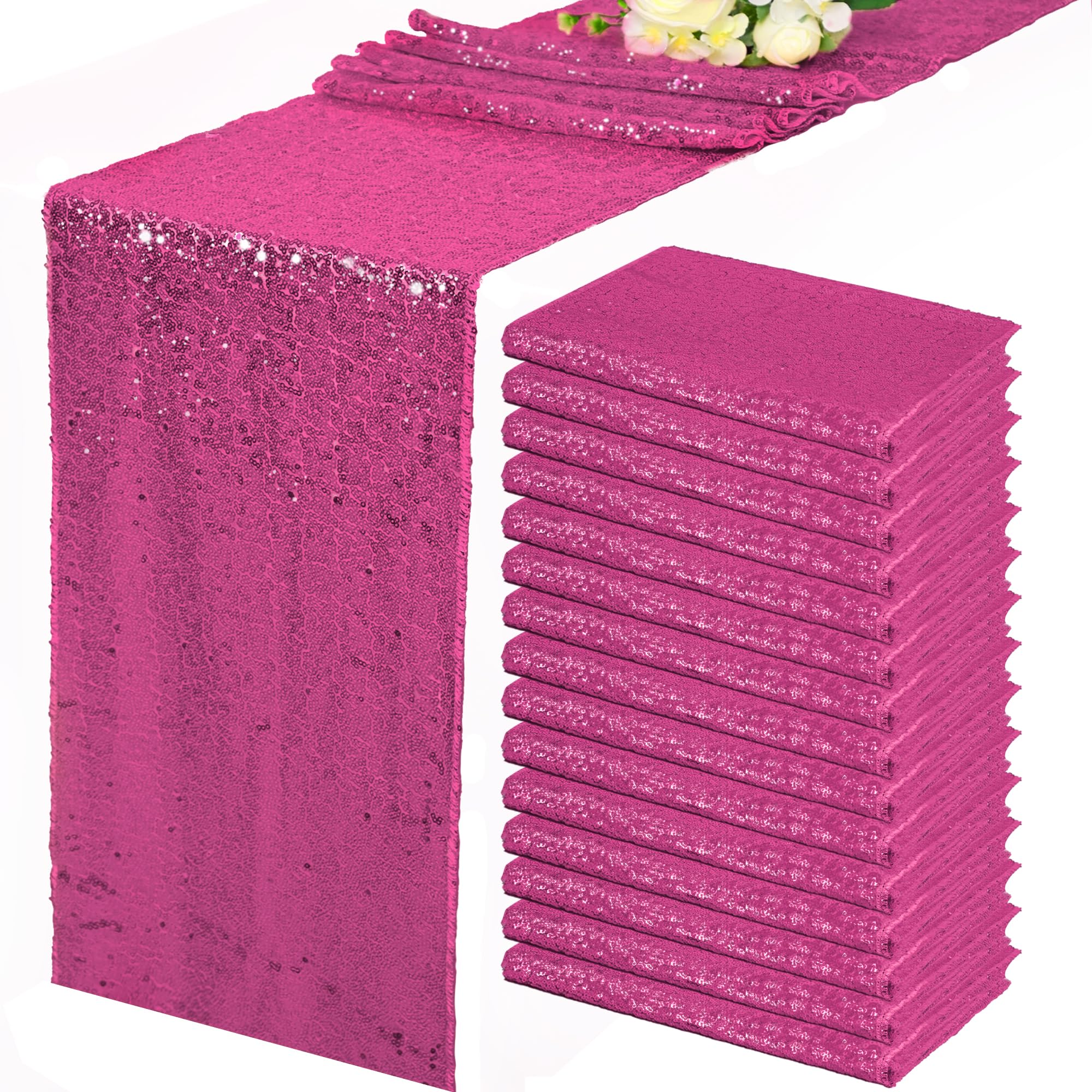 Amazon.com: 15 Pack Sequin Table Runner 12 X108 Inch Hot Pink Table ...