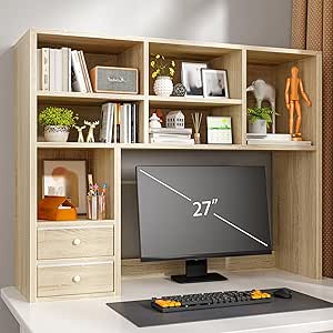 Amazon.com : REIBII Desktop Bookshelf, High-Capacity Desk Hutch ...