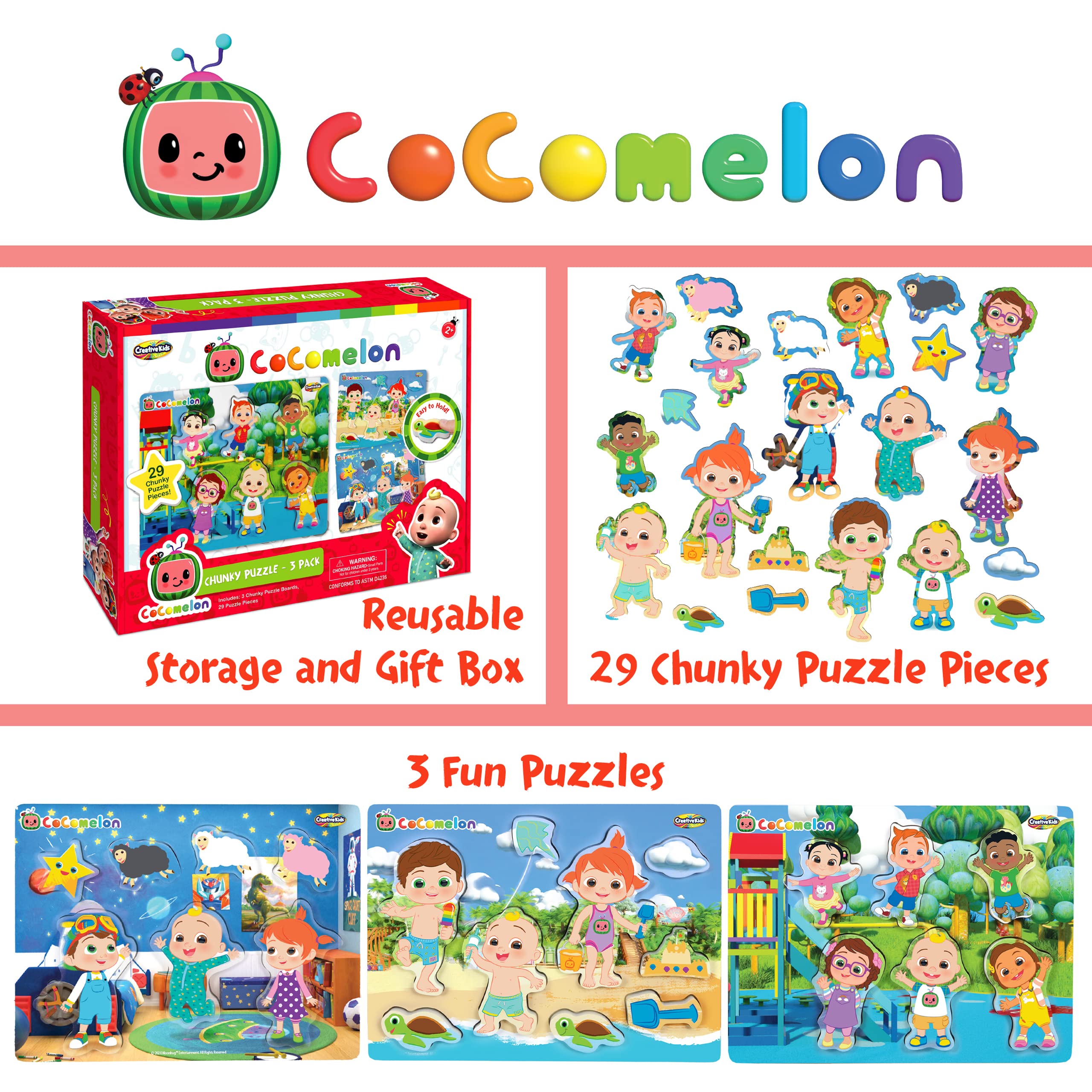 Cocomelon Chunky Puzzles For Toddlers 3 in 1 Wooden Puzzles For Kids With Cocomelon Characters cocomelon-chunky-puzzles-for-toddlers-3-in-1-wooden-puzzles-for-kids-with-cocomelon-characters