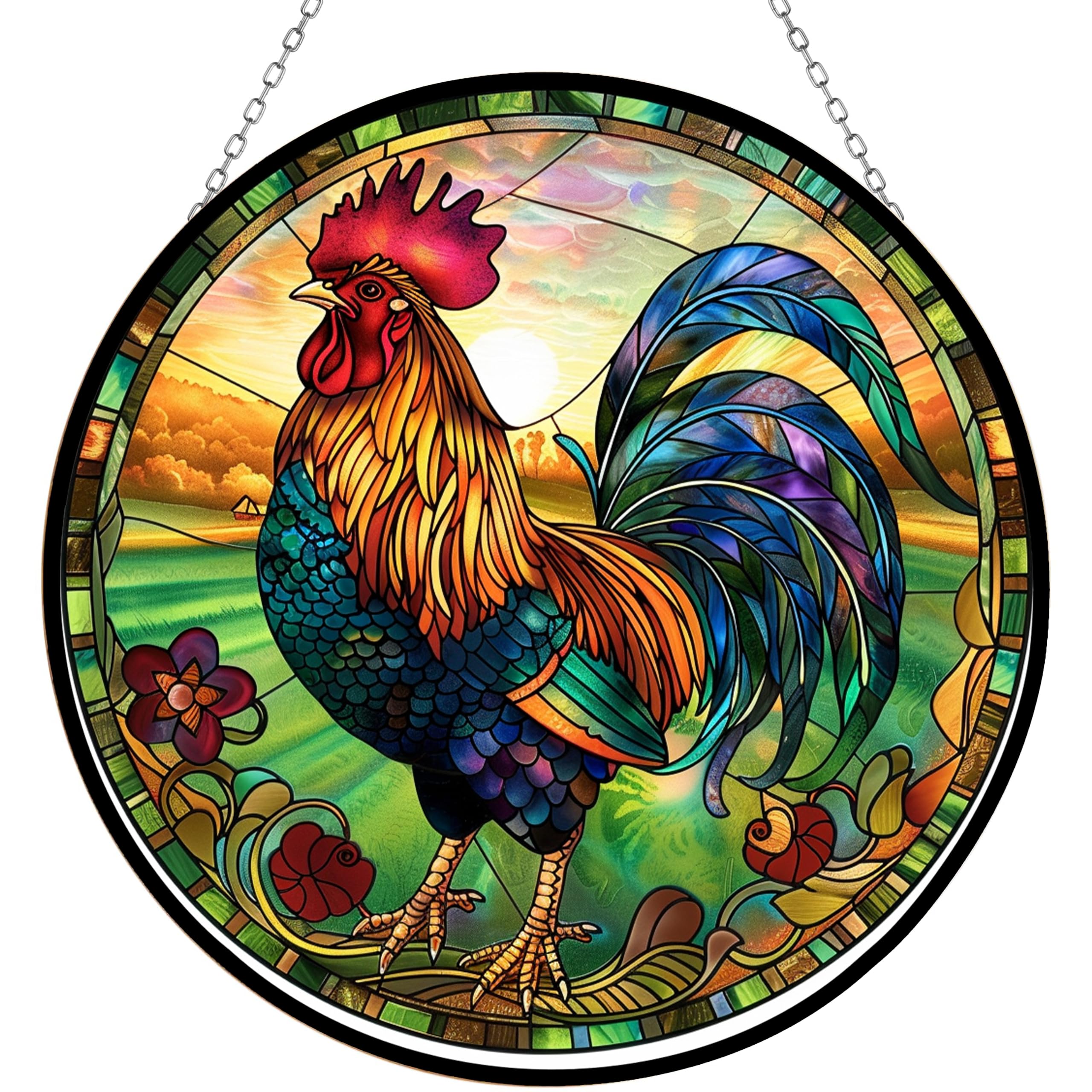 Amazon.com: 365CUSGIFTS Rooster Stained Glass Window Hanging Window ...