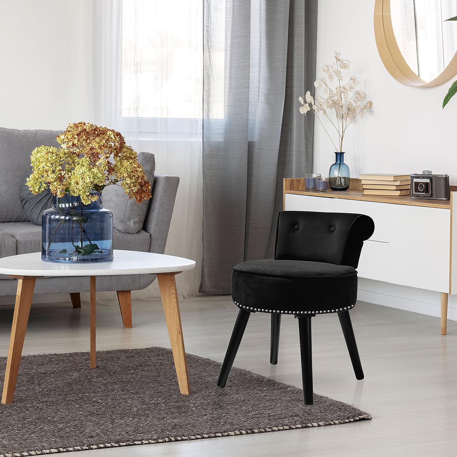 VEIKOU Vanity Chairs, Black Vanity Chair with Back, Philippines | Ubuy