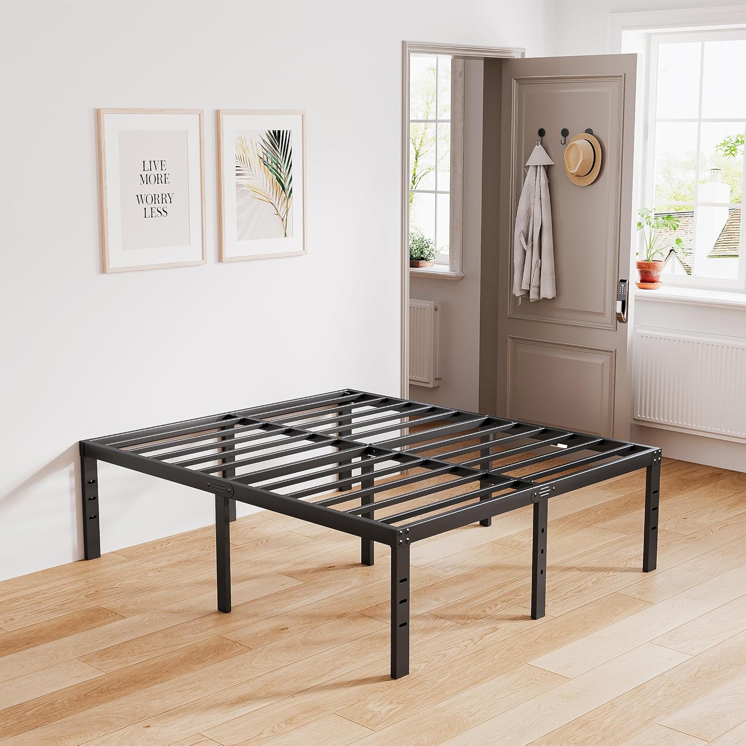 Amazon.com: AMOBRO Queen Size Metal Tall Bed Frame with Heavy-Duty ...
