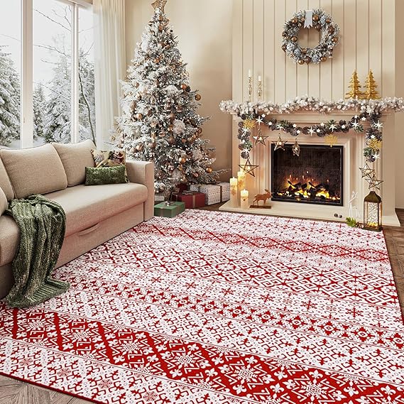 Amazon.com: WondRg Christmas Area Rug 5x7 Red Snowflake Holiday ...