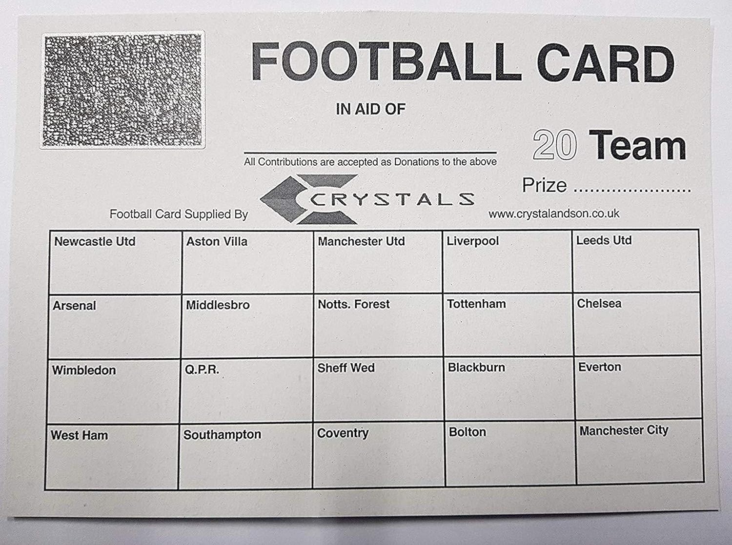 25 X 20 Team football scratch cards UK team names FUNDRAISING IDEAS ...