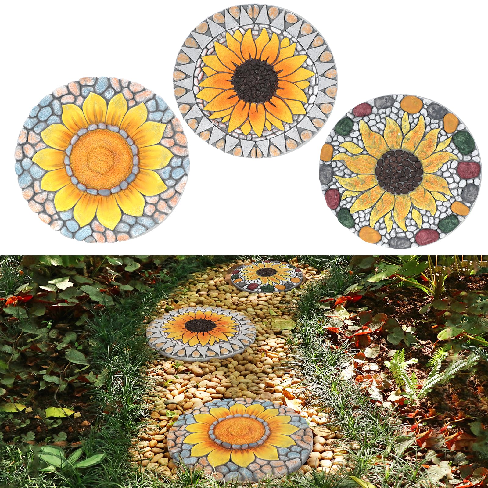 Sunflower Stepping Stones PINPON 2 Pack Sunflower Stepping Stone, 10