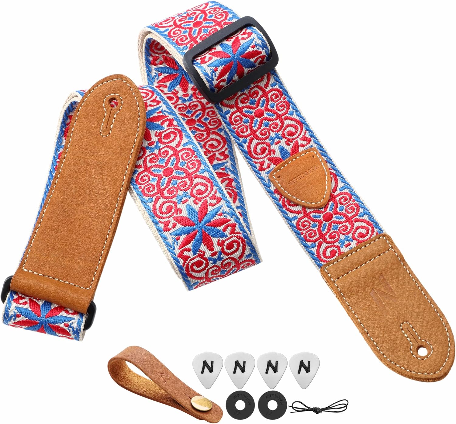 Amazon.com: Nefelibata Guitar Strap,Double leather ends,Vintage Woven W ...