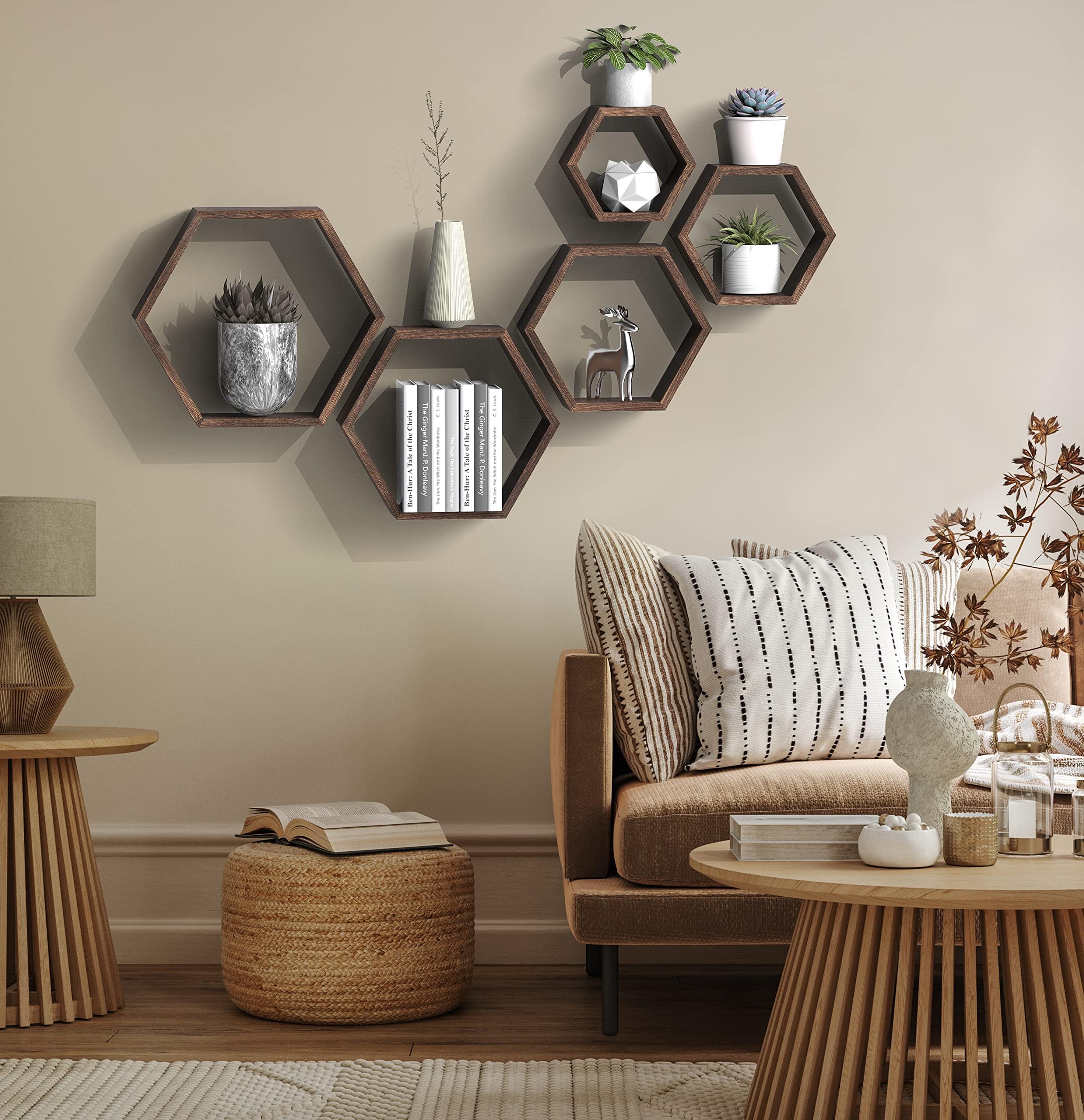 Amazon.com: Hexagon Floating Shelves, Hexagon Shelves for wall, Wooden ...