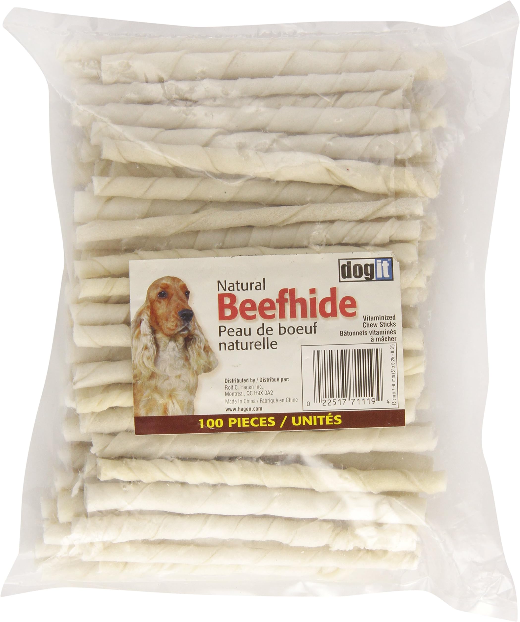 Dogit White Natural Beef Hide Chew Stick, 7-8mm X 12.5cm (0.3-0.35-Inch ...