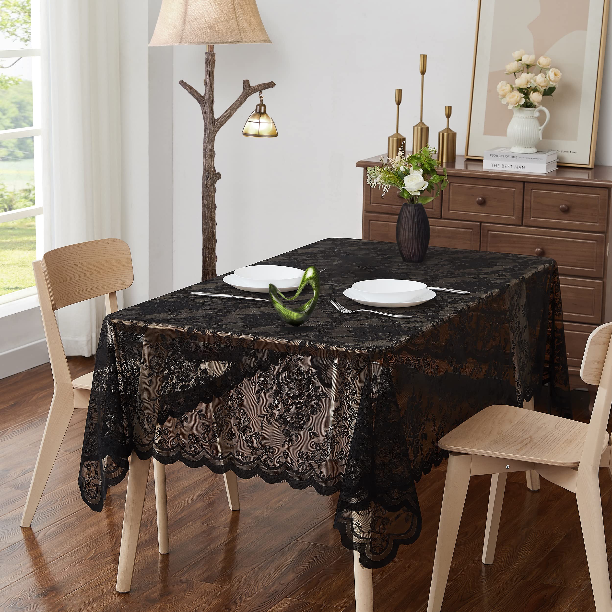 Amazon.com: ASATEX 60 x 84 Inch Black Rectangle Lace Tablecloth ...