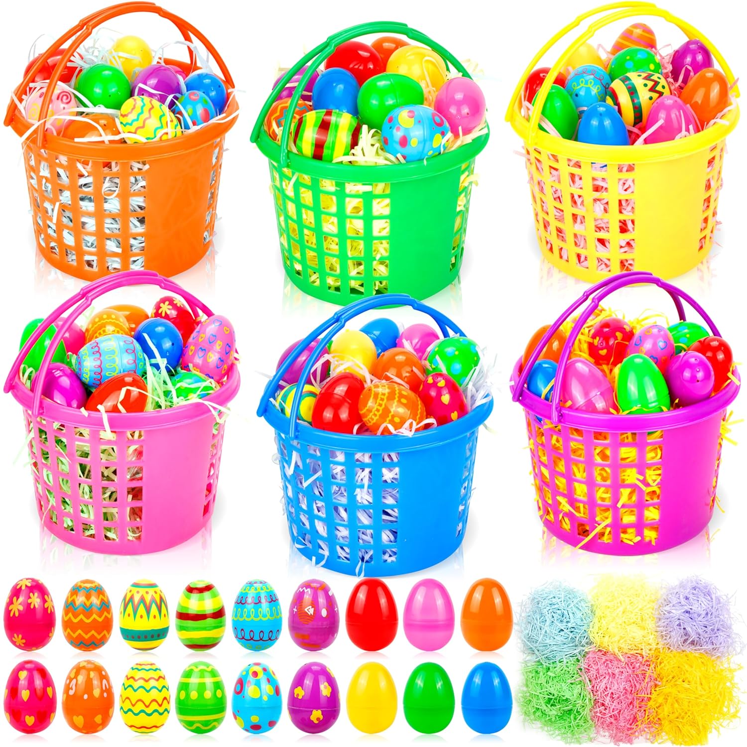 Amazon.com: 6 Pack 8" Plastic Easter Baskets Bulk for Kids, Easter Bags ...