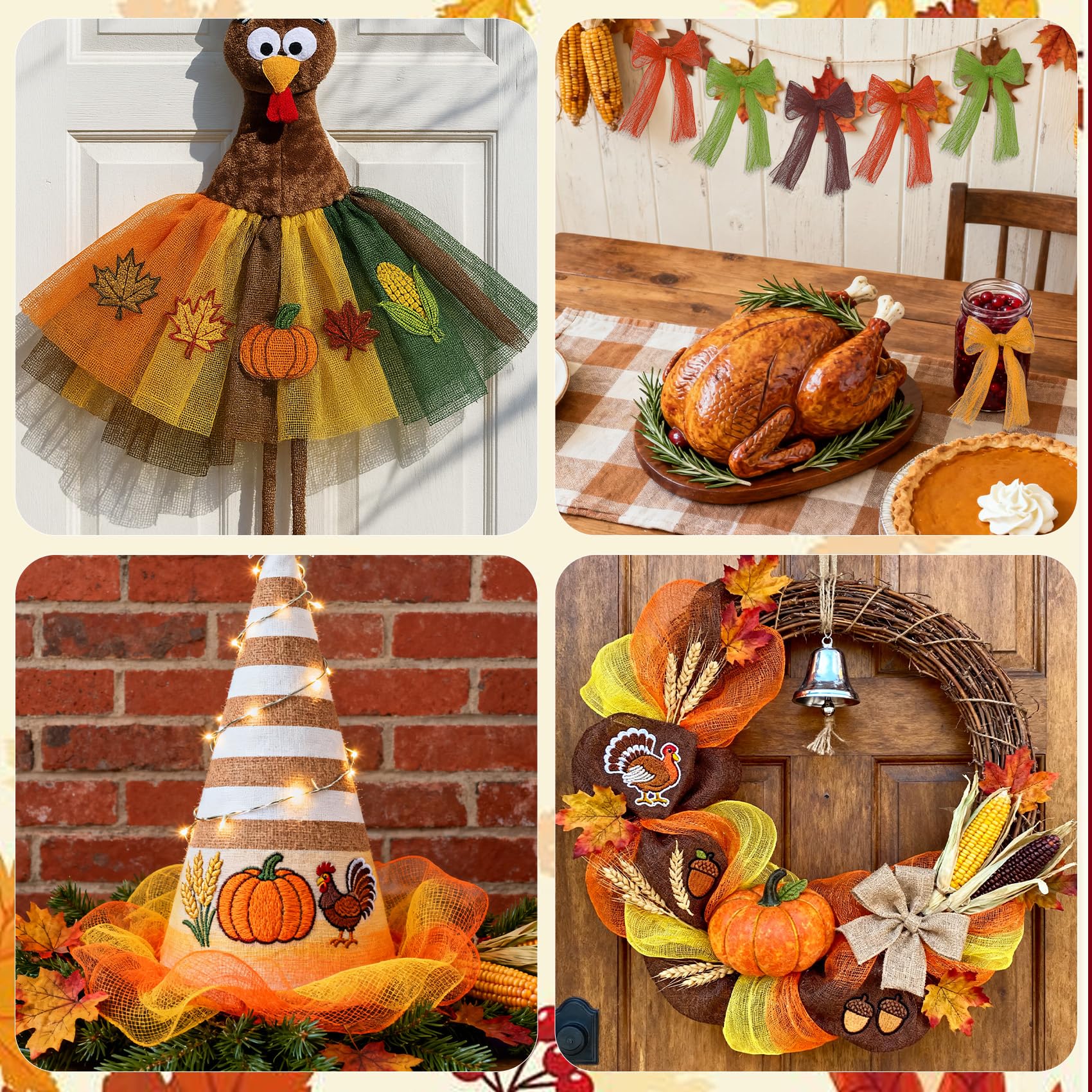 Snapklik.com : 4 Rolls Thanksgiving Mesh Ribbon For Wreath 10 Inch X 30 ...
