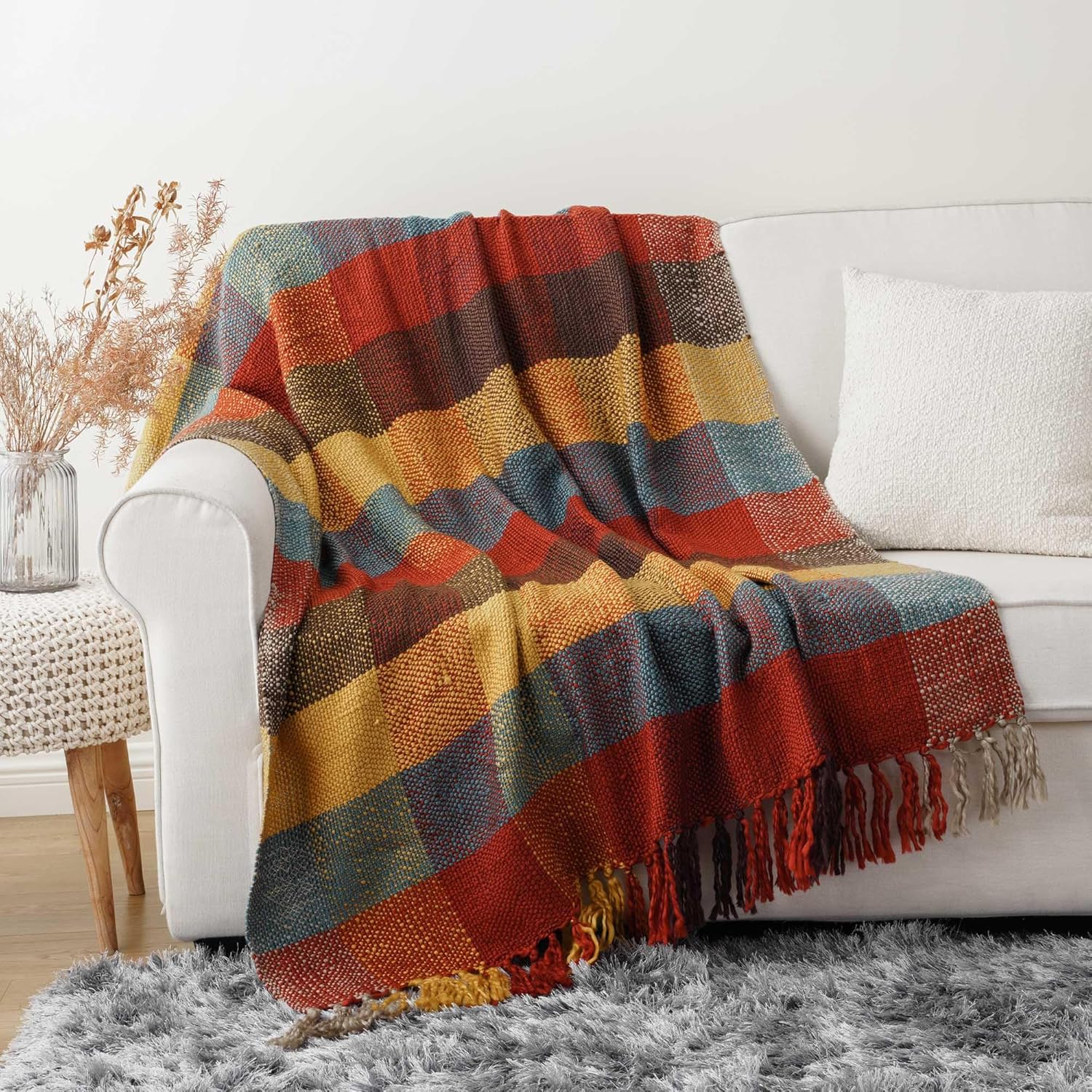Amazon.com: BATTILO HOME Fall Plaid Throw Blanket for Couch, Colorful ...