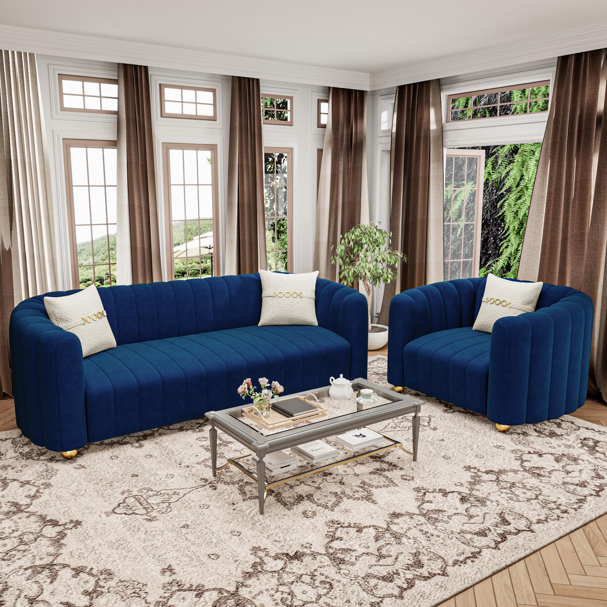 Amazon.com: yunqishi KEAI Velvet Tufted Sofa Set for Living Room, 2 ...