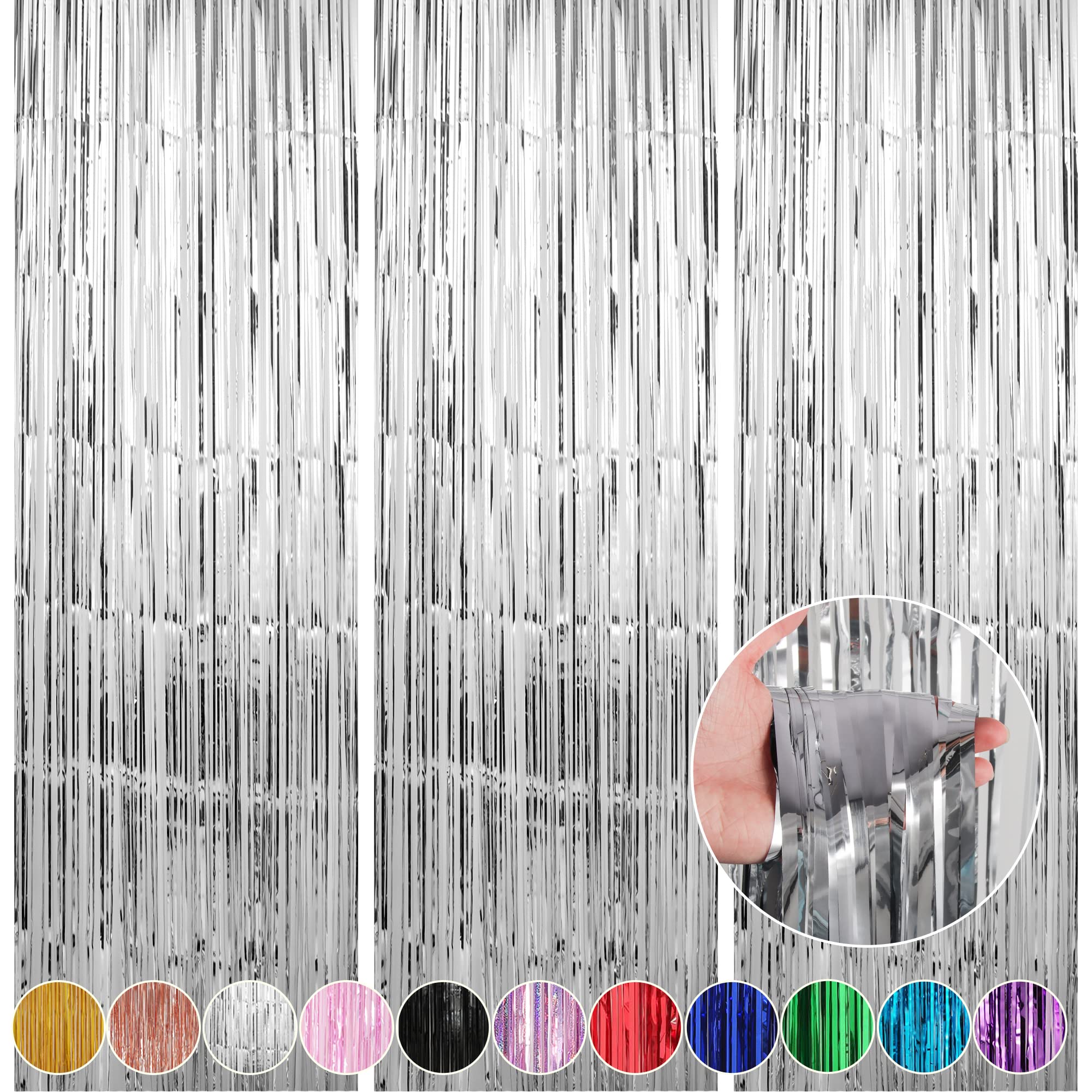 Amazon.com: Crosize 3 Pack 3.3 x 9.9 ft Silver Foil Fringe Backdrop ...