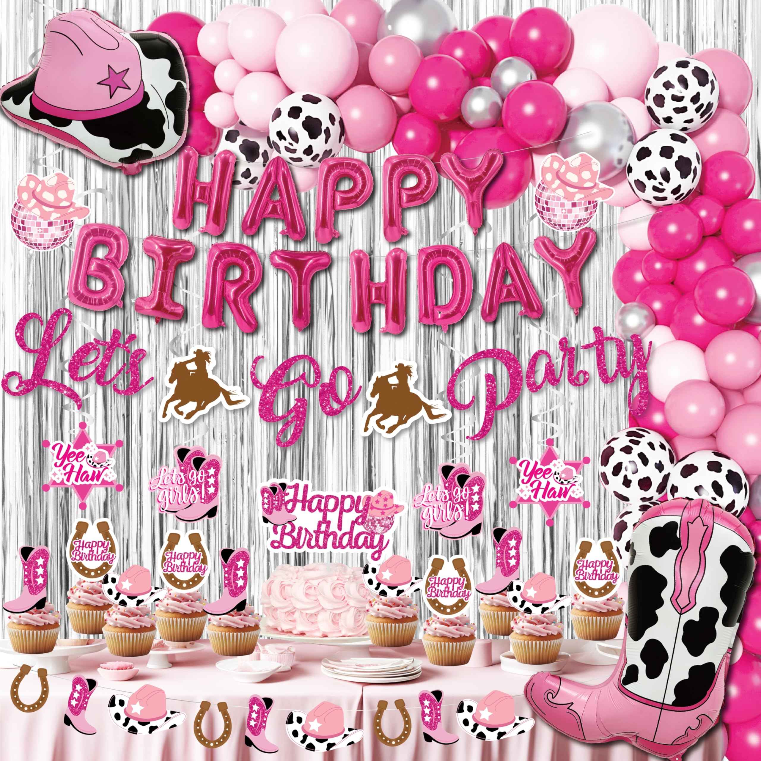Amazon.com: disco cowgirl Birthday Party Decorations - 105PCS Pink ...