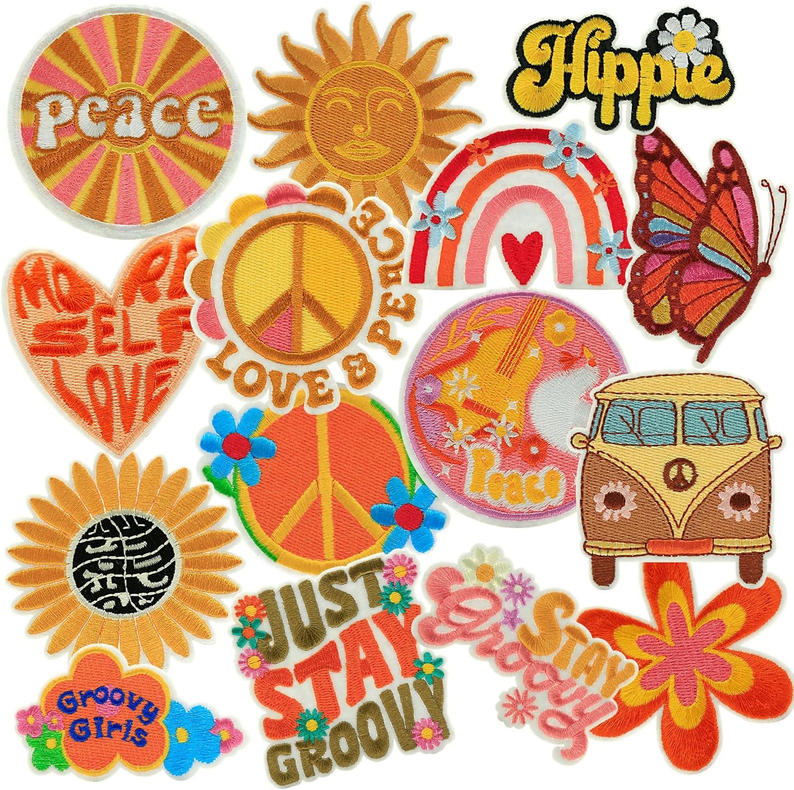 Amazon.com: Qpout 13 Pieces Hippie Retro Chenille Iron on Patches ...