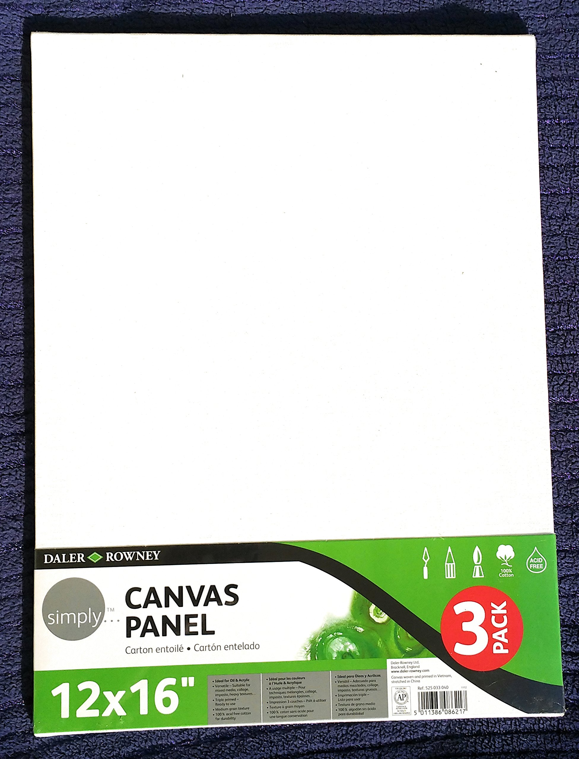 Amazon.com: Daler-Rowney Simply Canvas Panel, 12x16 inches, 3 Pack ...