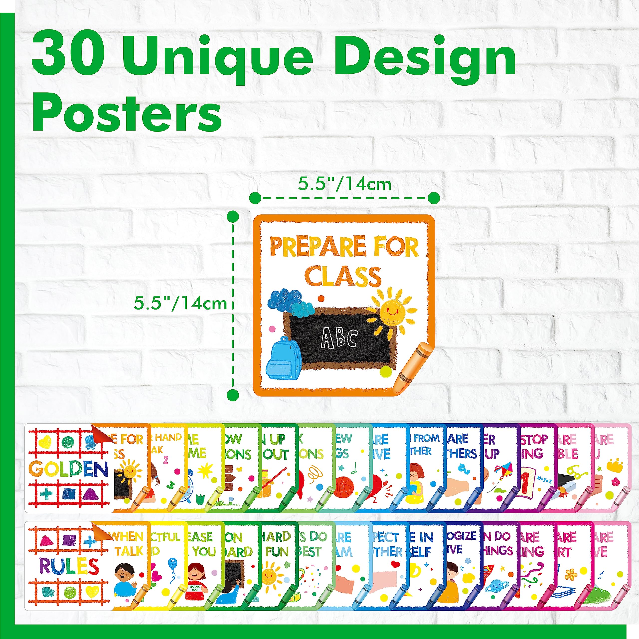 Gethelud 30 PCS Classroom Rule Posters, Bulletin Board Decoration with ...