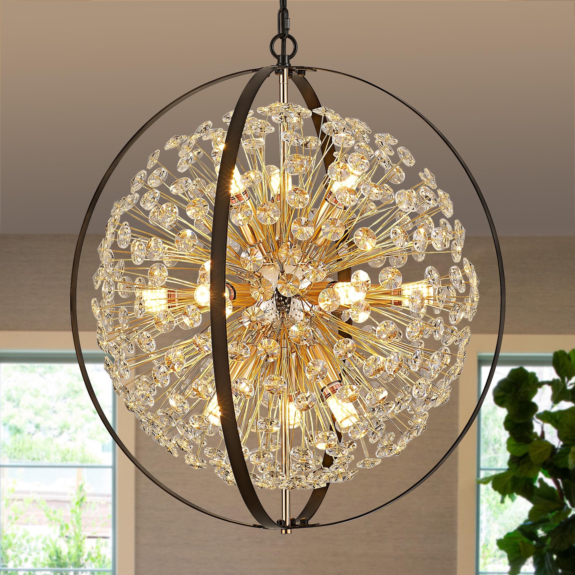 Vezzio 22'' Black and Gold Globe Sputnik Chandelier 10-Light Modern ...