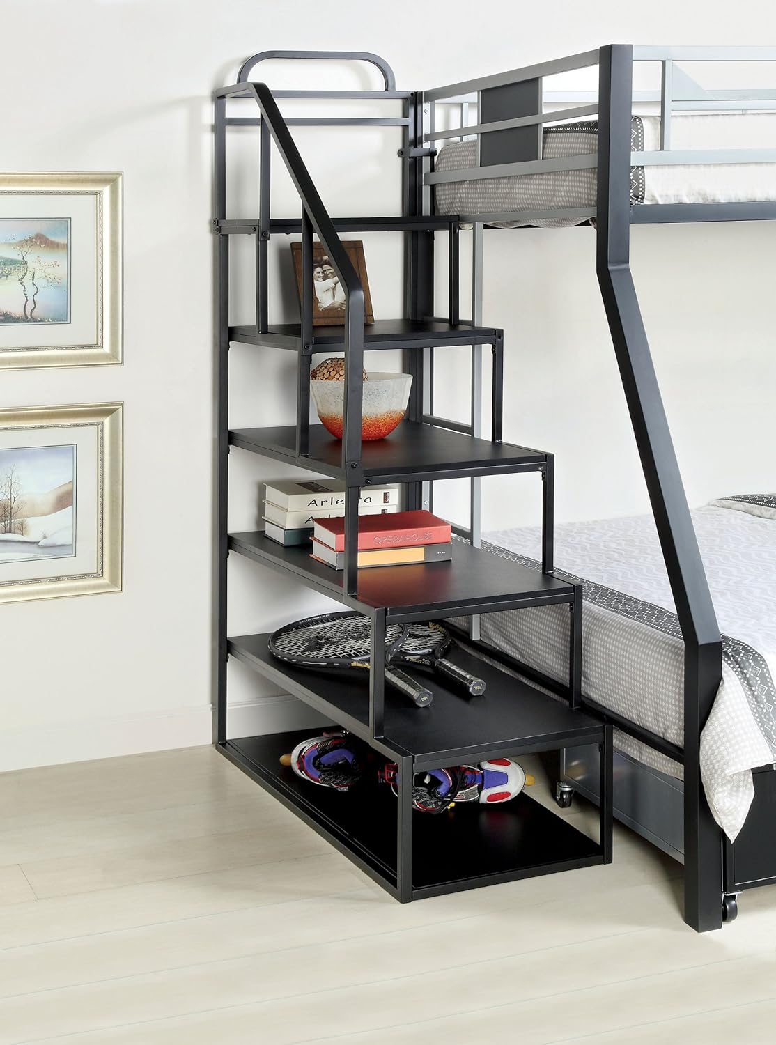 Amazon.com: Furniture of America Metal Bunk Bed Side Ladder Bookshelf ...