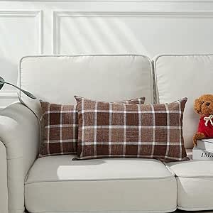 Amazon.com: Stellhome Pack of 2 Lumbar Linen Buffalo Check Fall Throw ...