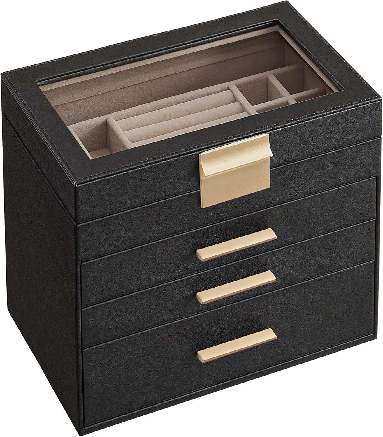 SONGMICS JBC161B02 4 Tier Jewellery Box with Glass Lid 3 Drawers ...