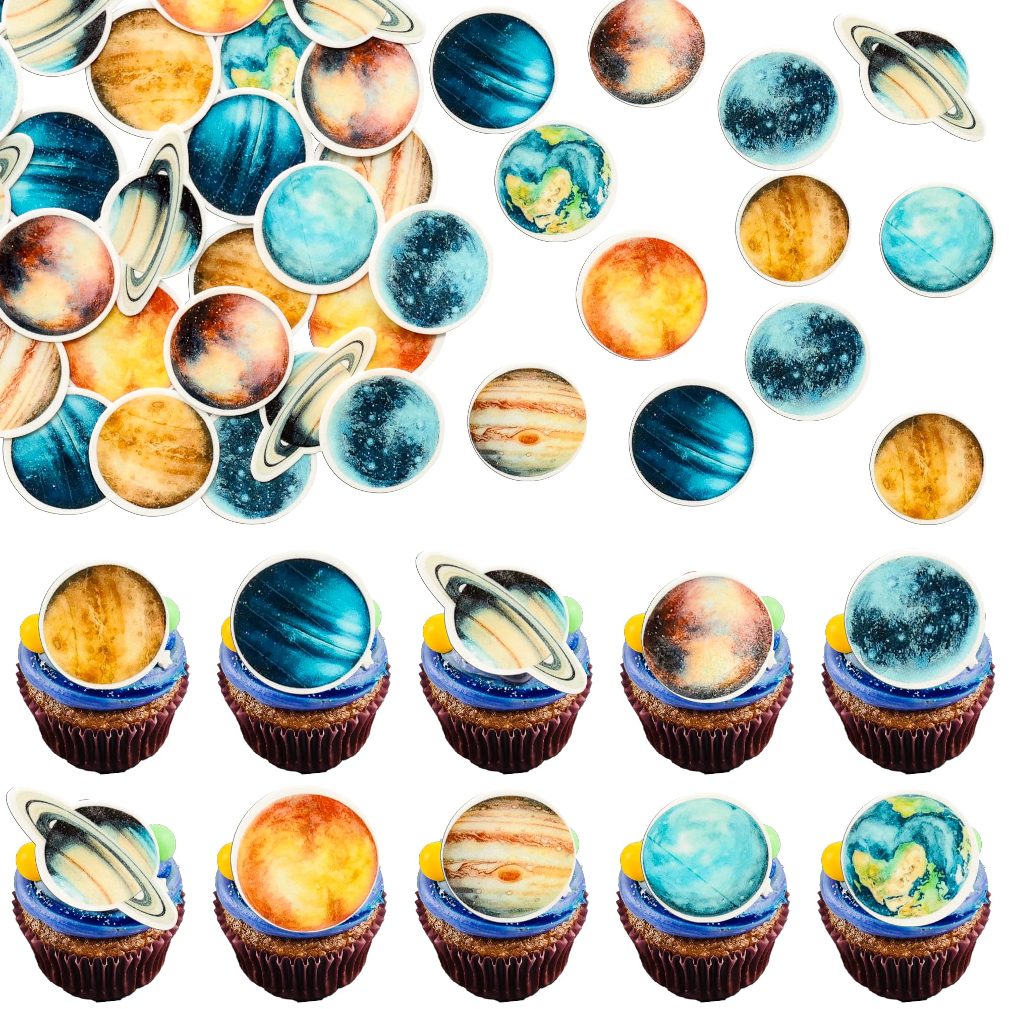Amazon.com: Ephlyn 54Pcs Edible Outer Space Cupcake Toppers Wafer Paper ...