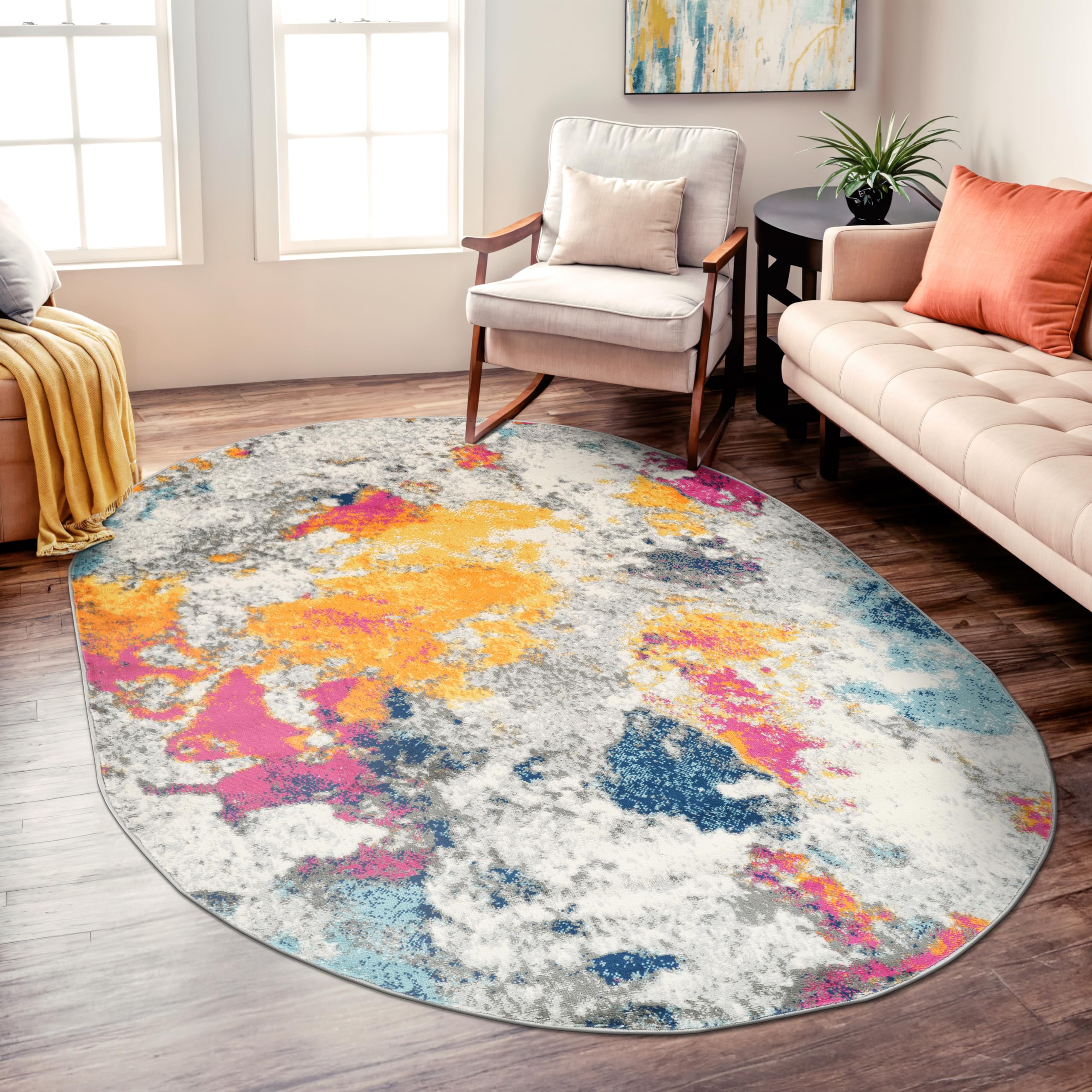 Amazon.com: Rugshop Sky Collection Modern Abstract Oval Area Rug 5' x 7 ...