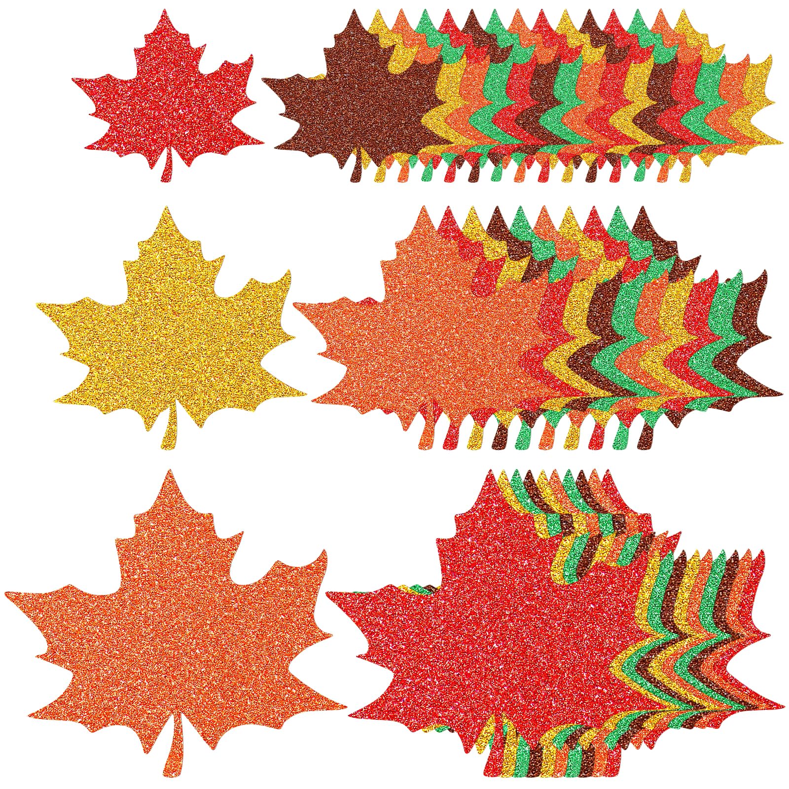 Snapklik.com : 90Pcs Fall Maple Leaves Cutouts, Printed Glitter Paper ...
