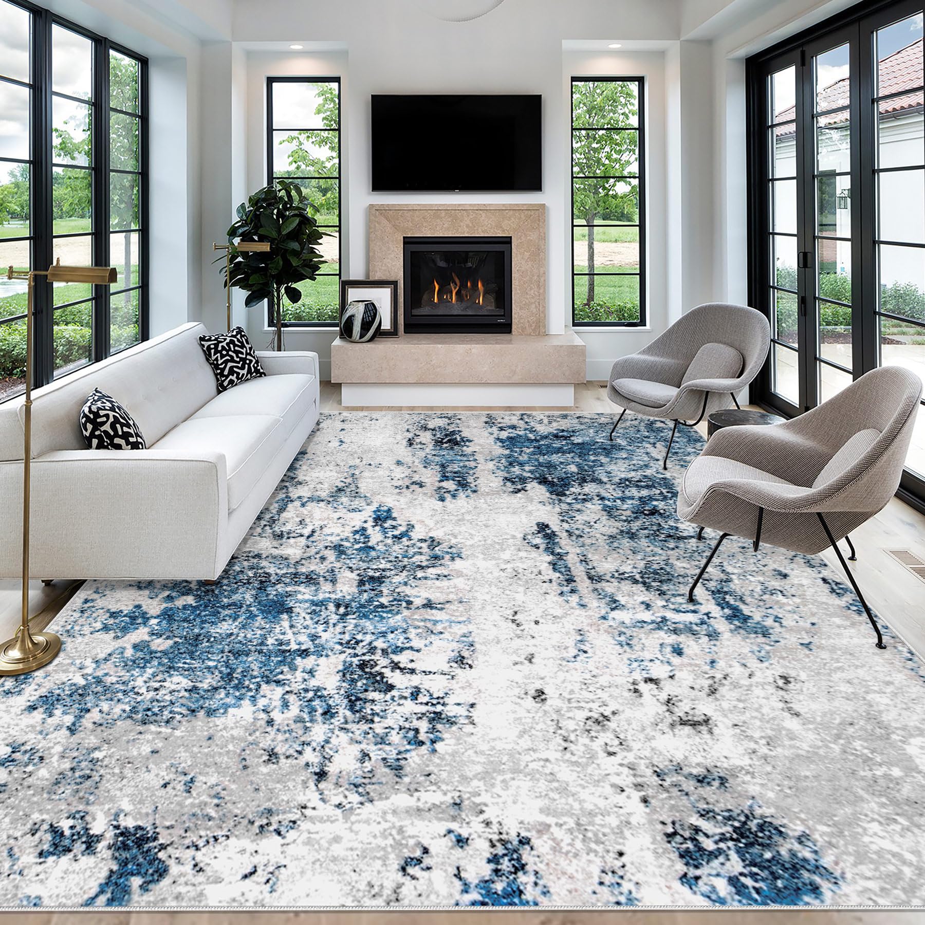 Amazon.com: Abstract Living Room Area Rug, 9x12 Large Soft Washable Rug ...