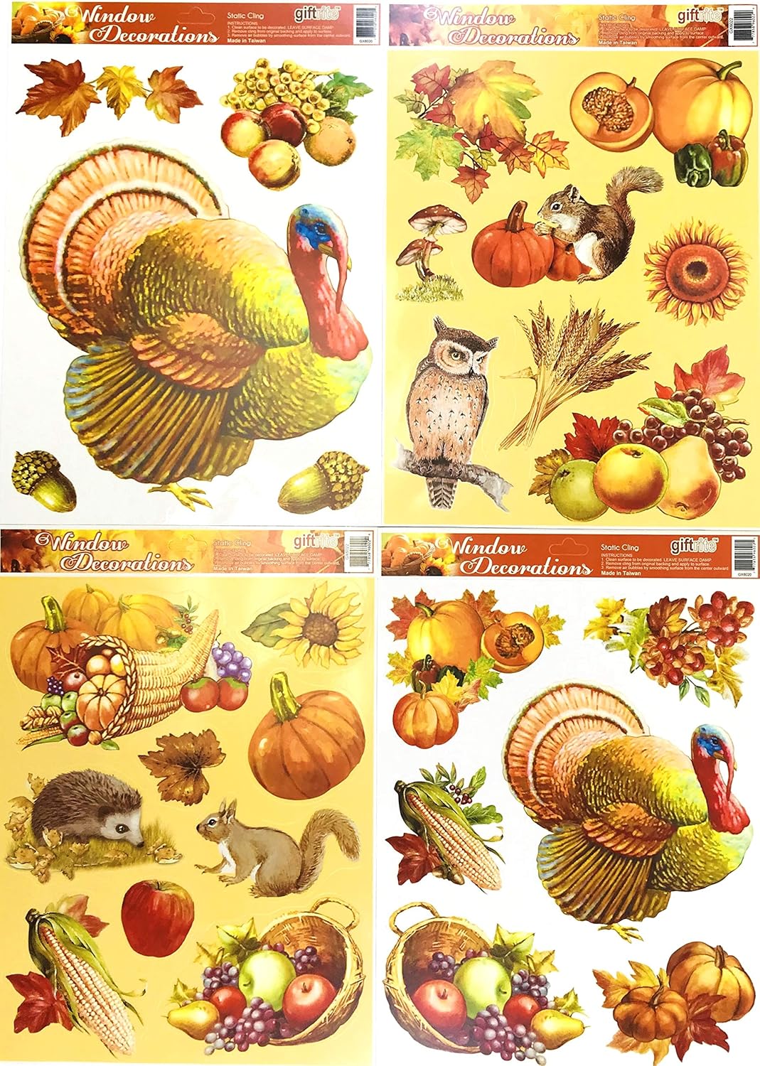 Amazon.com: Fall Harvest Vinyl Window Clings: Turkeys Owl Squirrels ...