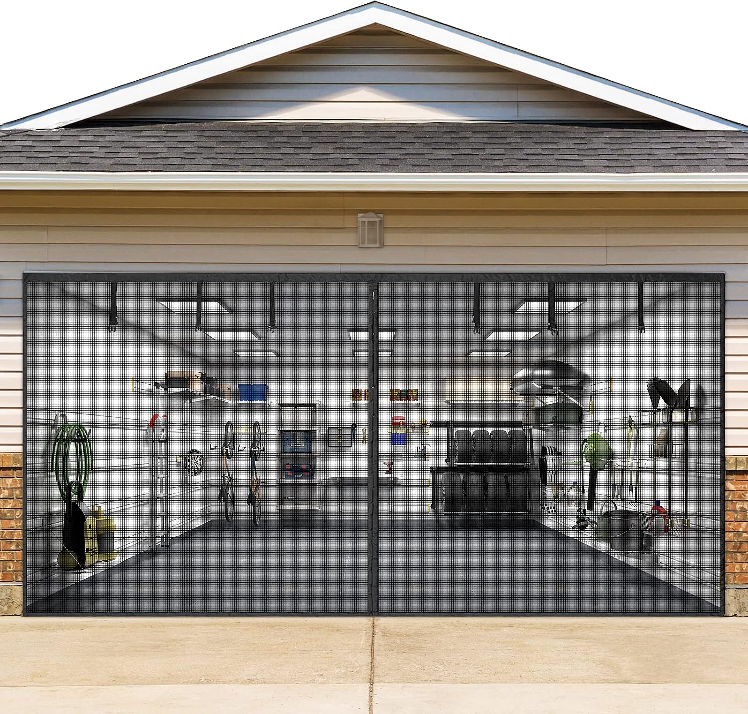 Fueti Garage Door Screen for 2 Cars 16x7ft Magnetic Closure Heavy Duty ...