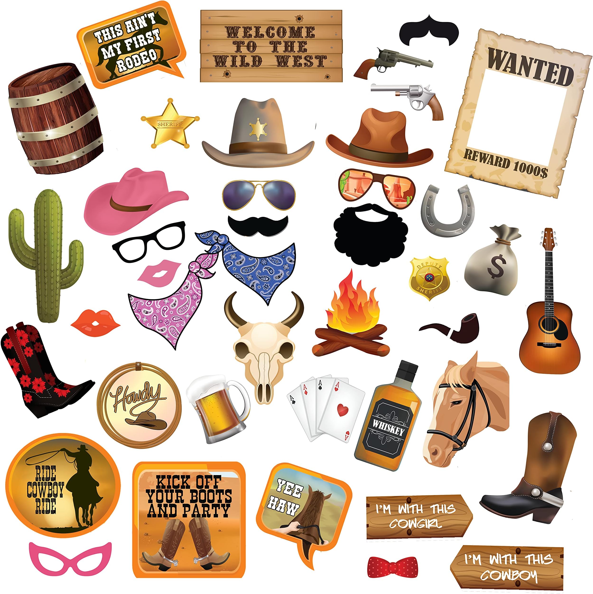 Amazon.com: Blulu 26 Pieces West Cowboy Photo Booth Props Kit, Cowgirl ...