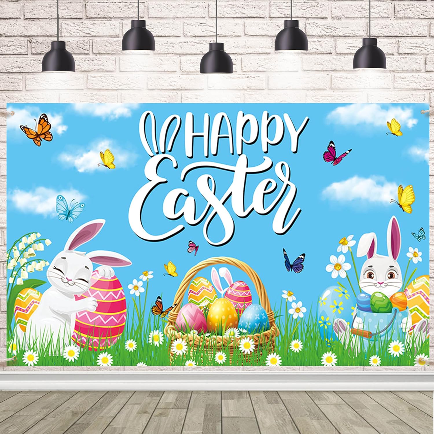 Amazon.com: AIBIIN Happy Easter Backdrop Banner Colorful Flower Eggs ...