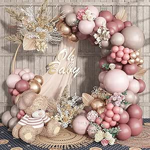Amazon.com: Dusty Rose Pink Balloons Garland Kit, Retro Pink Beige Nude Metallic Rose Gold Boho ...
