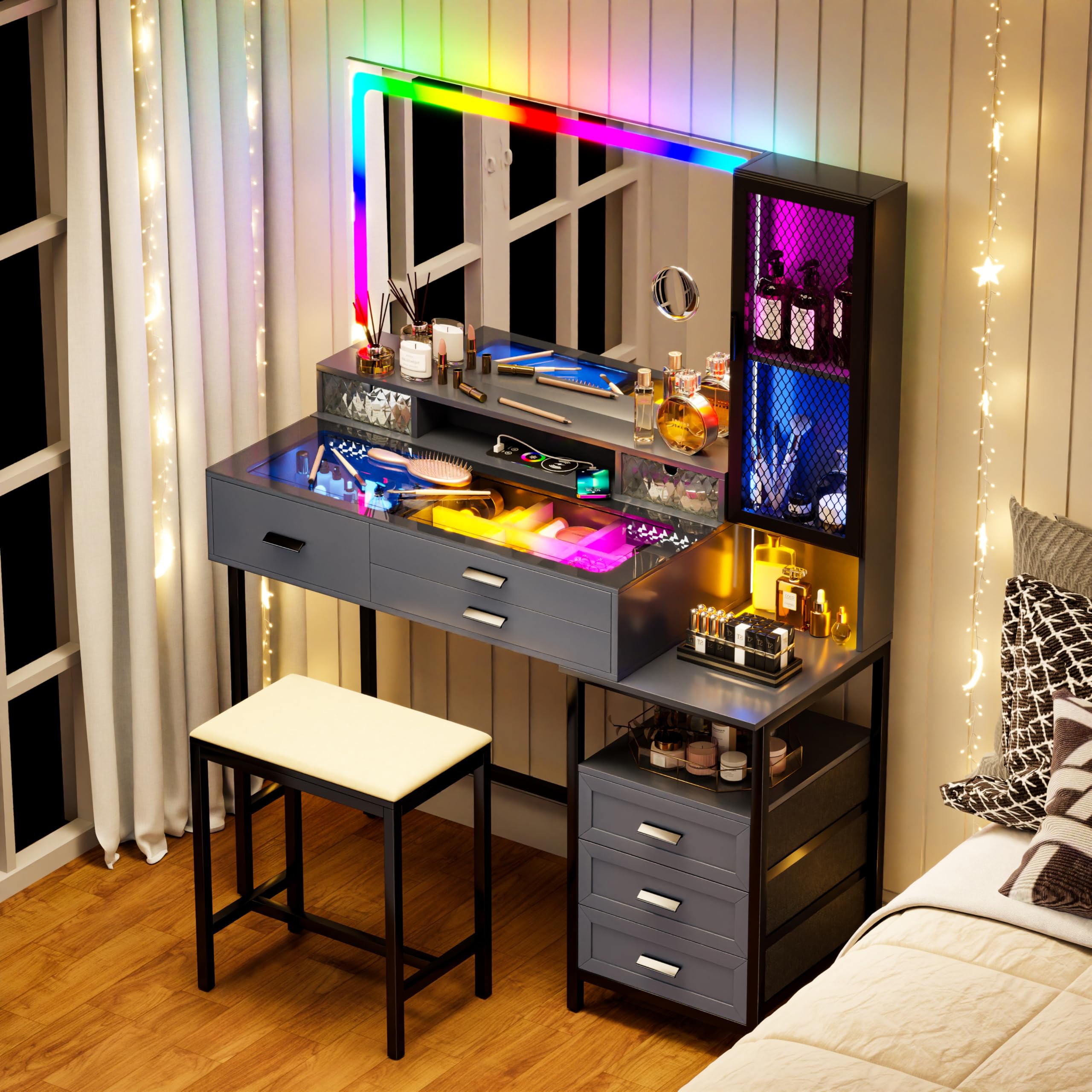 Amazon.com: Lvifur RGB Makeup Vanity Desk with Wireless Charging ...