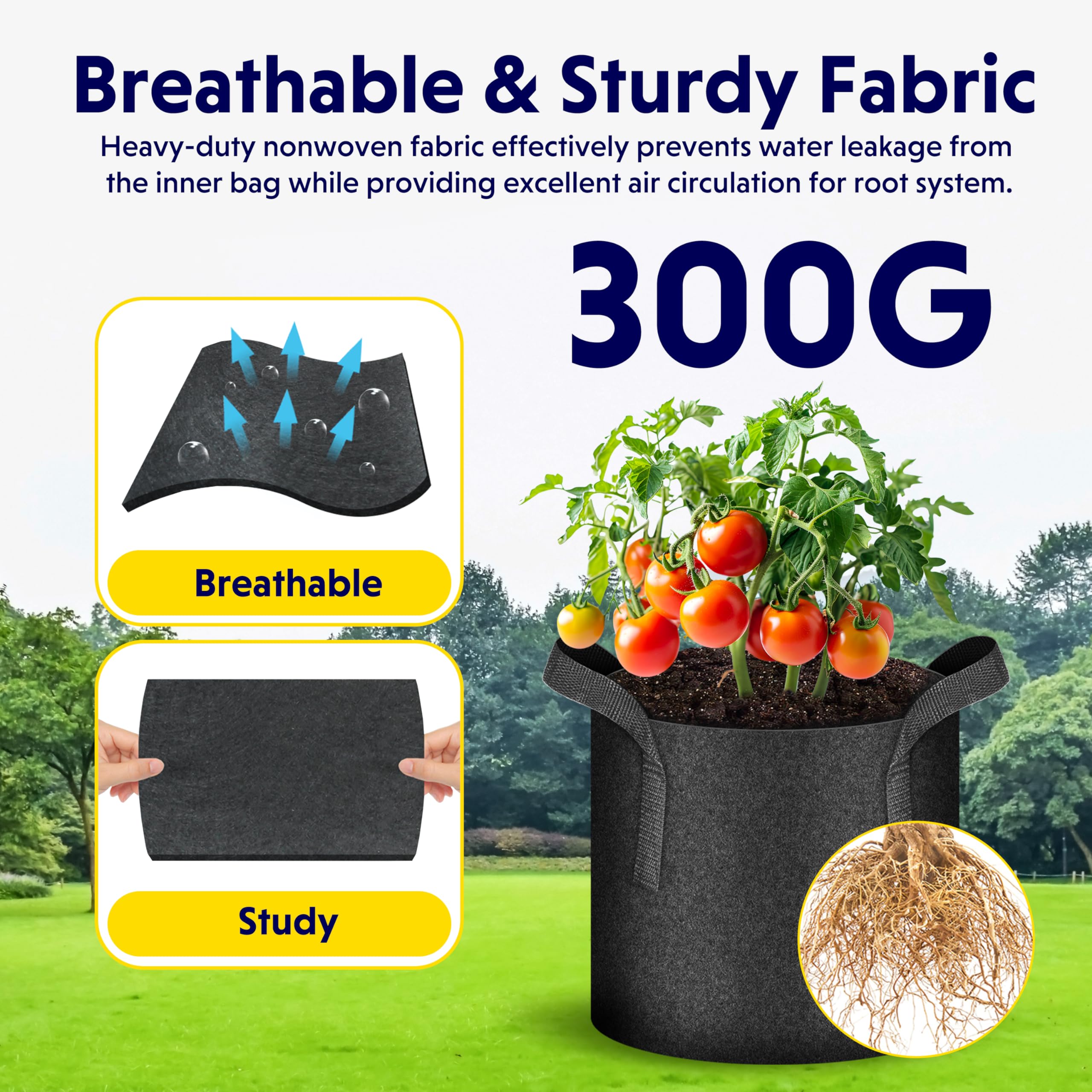 Snapklik.com : iPower 20-Pack 20 Gallon Grow Bags 300G Thick Nonwoven ...