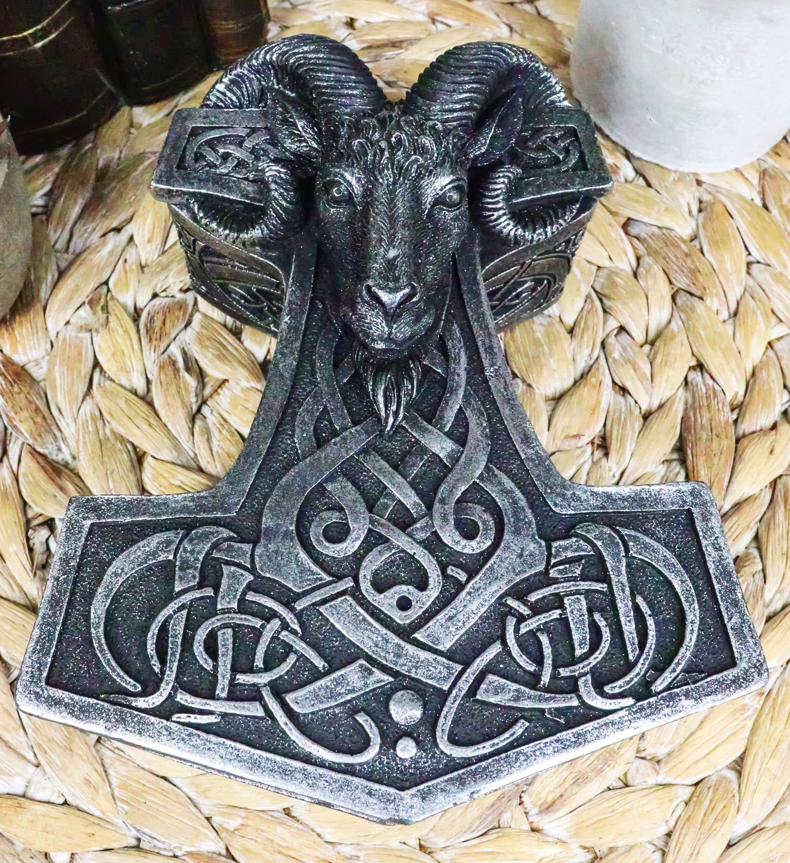 Buy Ebros Gift Viking Ram Skull Thor Hammer Mjolnir with Runes Knotwork ...