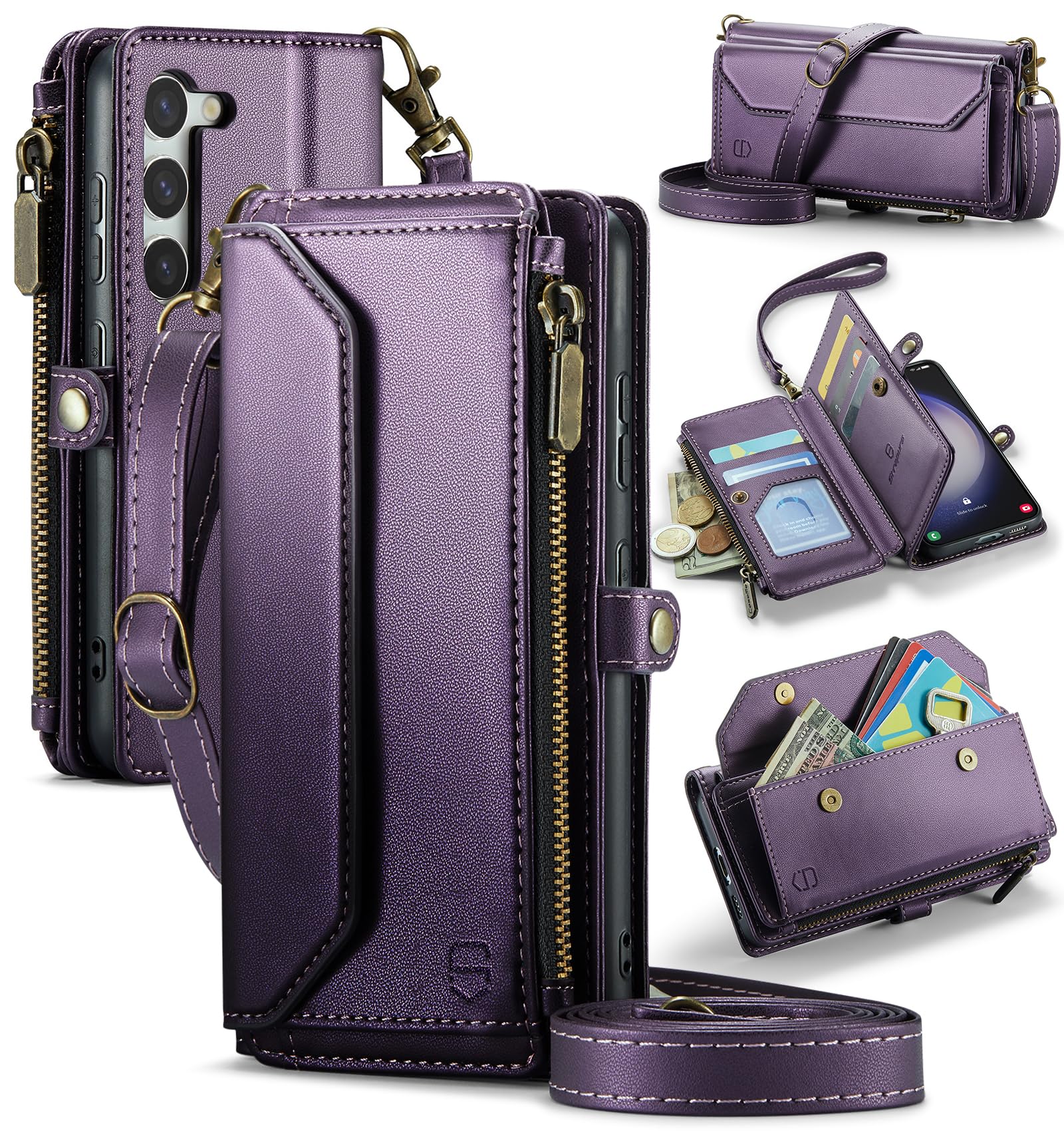 Amazon.com: Strapurs Crossbody Wallet Case Compatible with Samsung Galaxy S23 5G RFID Blocking ...