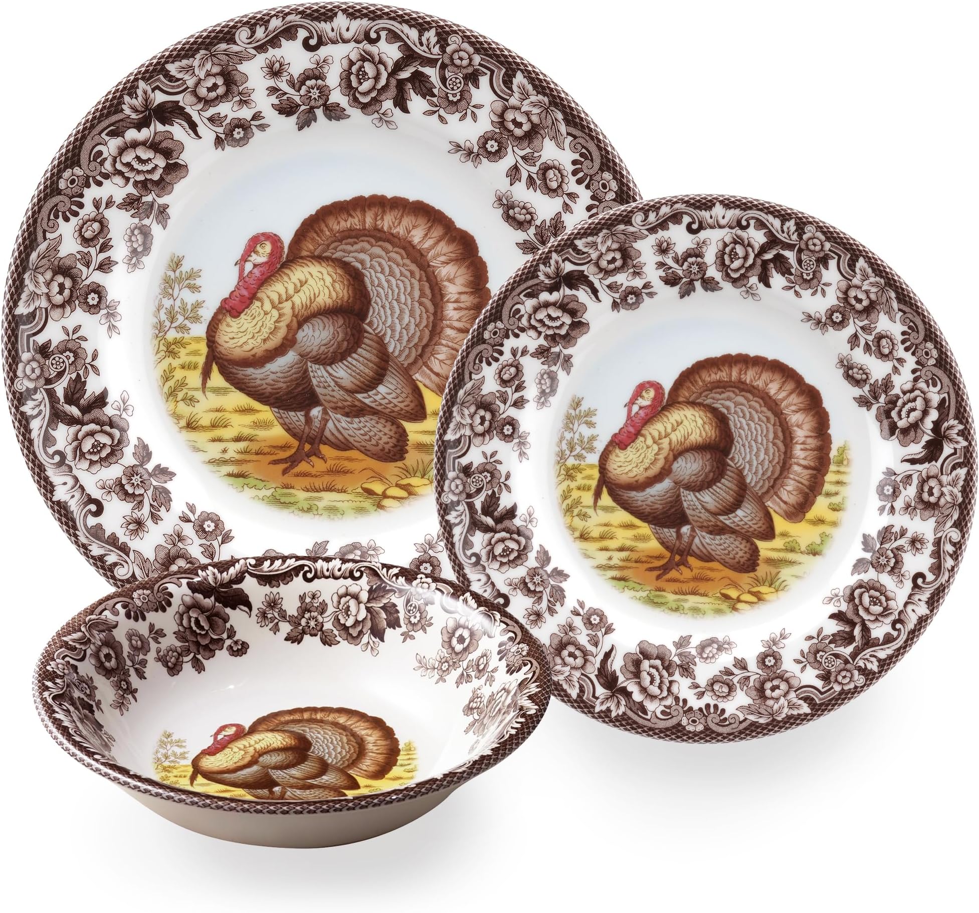 Amazon.com | Spode Woodland 3 Piece Dinnerware Set | Includes 1 Turkey ...