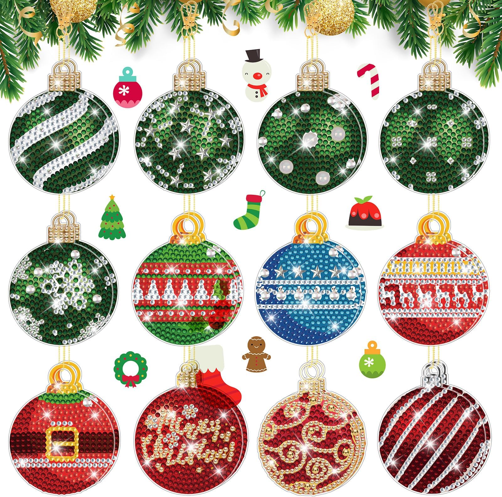 Amazon.com: Ecation 24 Pcs Double Sided Christmas Ball Diamond Painting ...