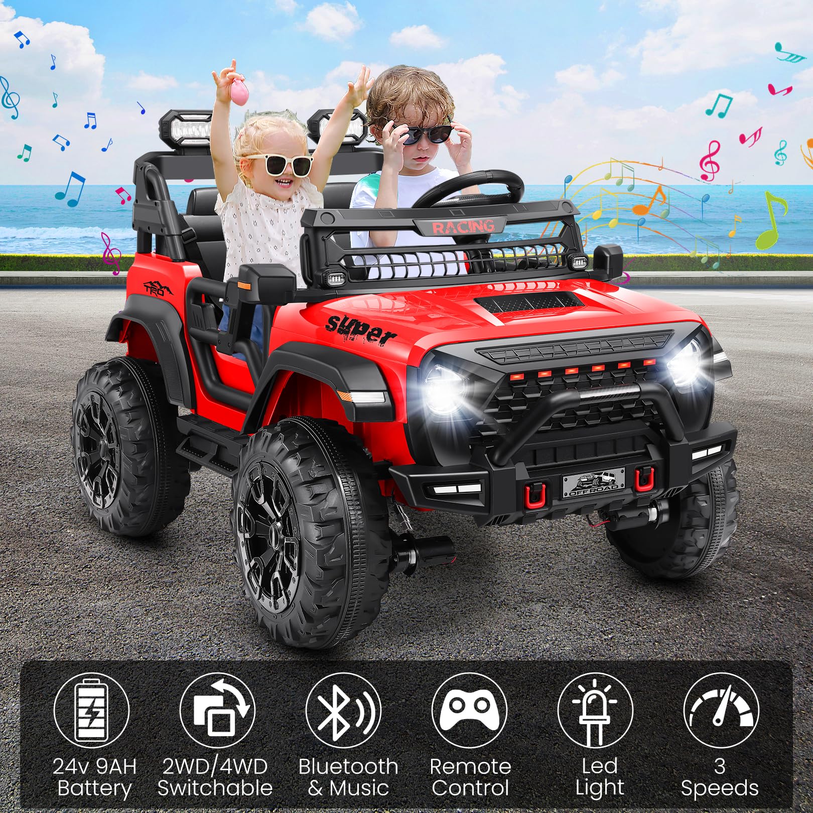 24V Electric UTV Hikole 24V Two-Seater Ride On Car For Kids - 4x4 ...