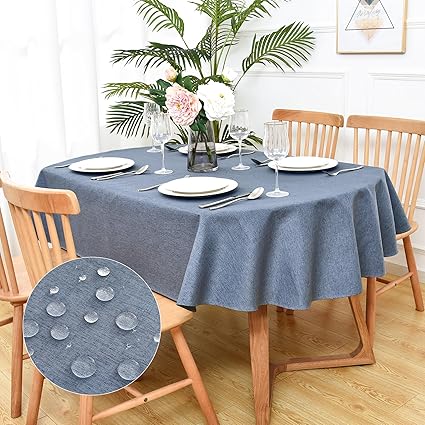 Amazon.com: Rustic Faux Linen Oval Tablecloth Farmhouse Waterproof Blue ...