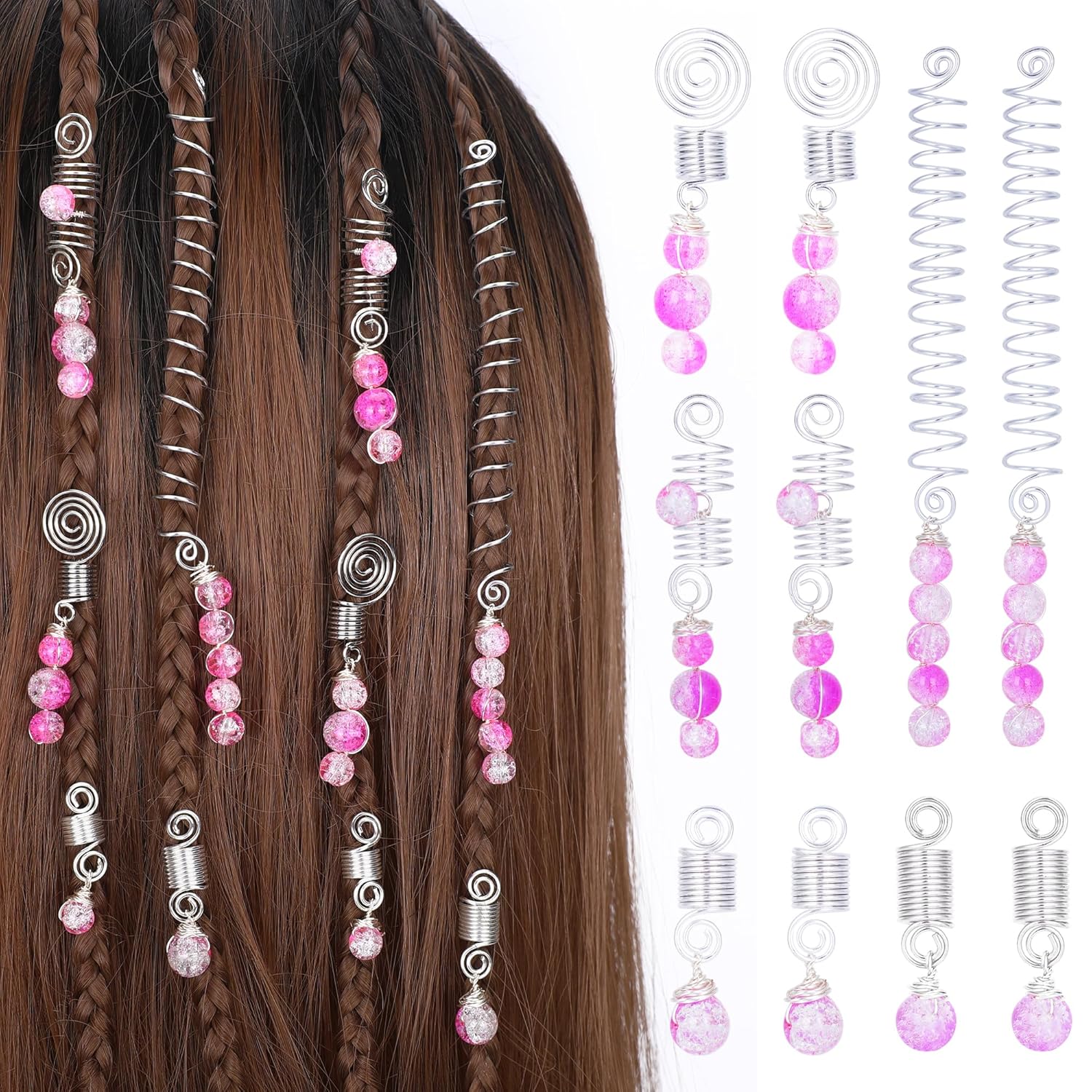 Amazon.com : FRESHME Pink Crystal Hair Braid Accessories - 10 Pcs Pink ...