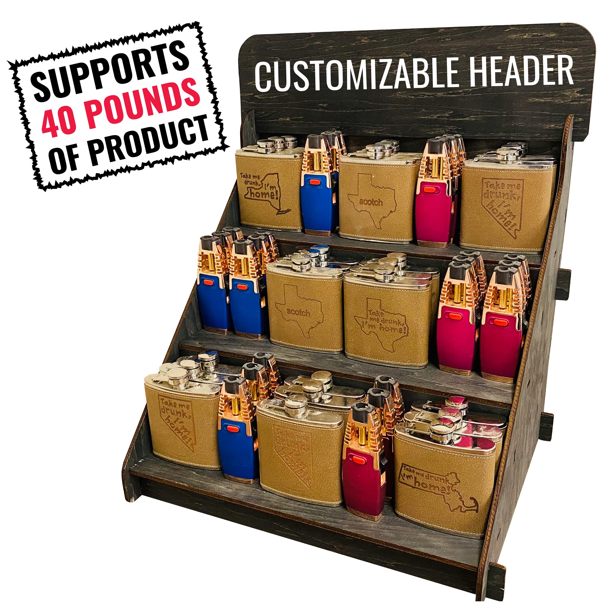 Wooden Portable Retail Table Display Stand Countertop 3 Step Riser ...