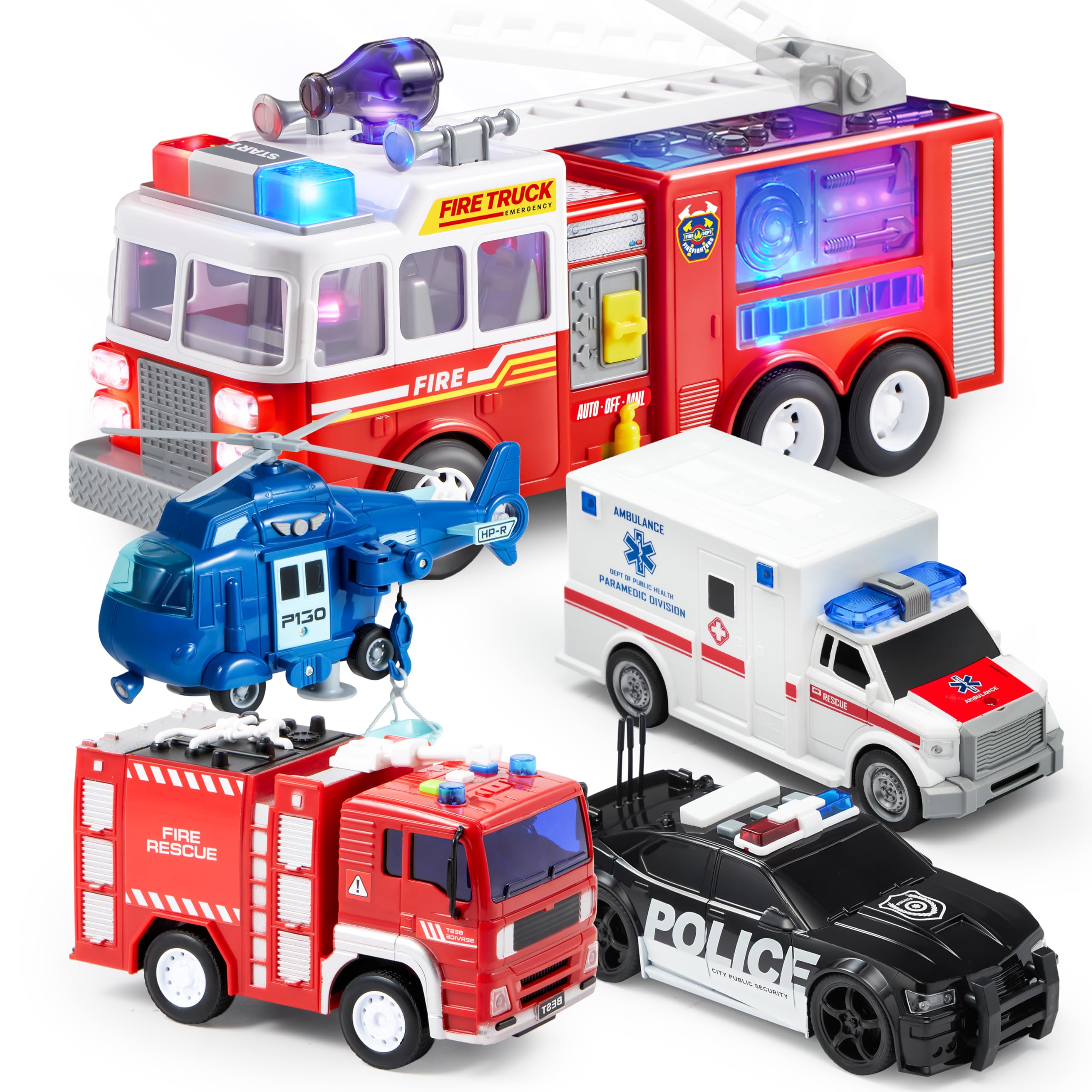 Amazon.com: JOYIN LED Fire Truck Toy for Toddlers, Bump and Go Fire ...