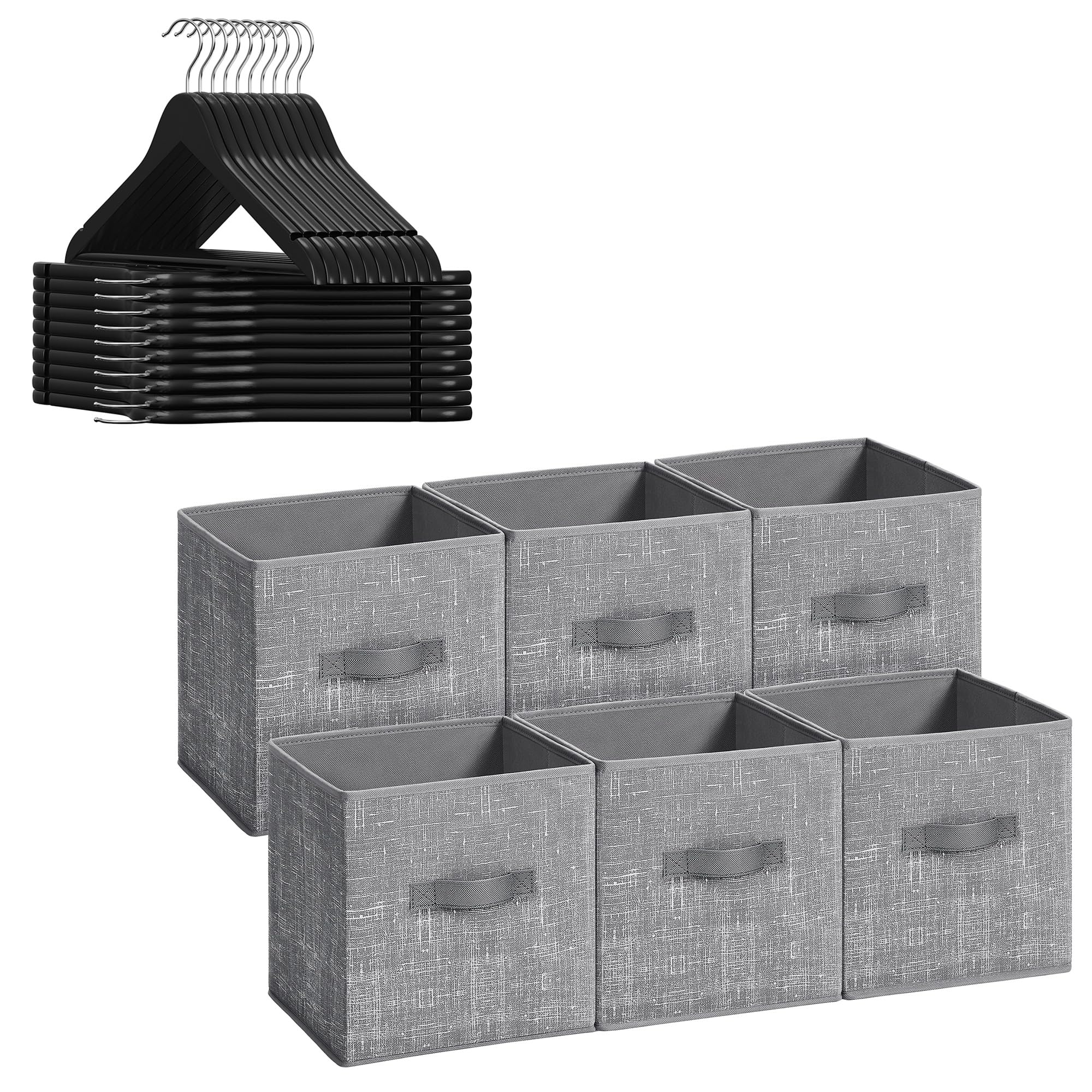 Amazon.com: SONGMICS Storage Cubes and Wooden Hangers Bundle, 6-Pack 11 ...