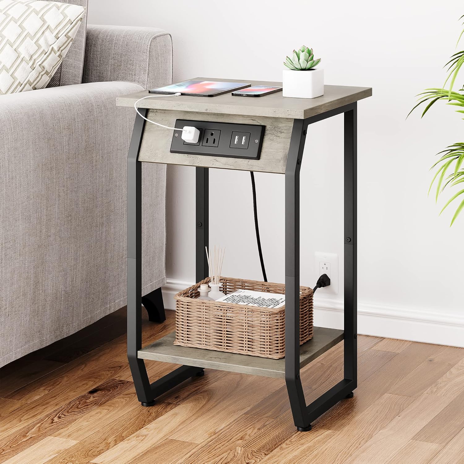 Amazon.com: Amyove Side Table with Charging Station, Vintage End Table ...